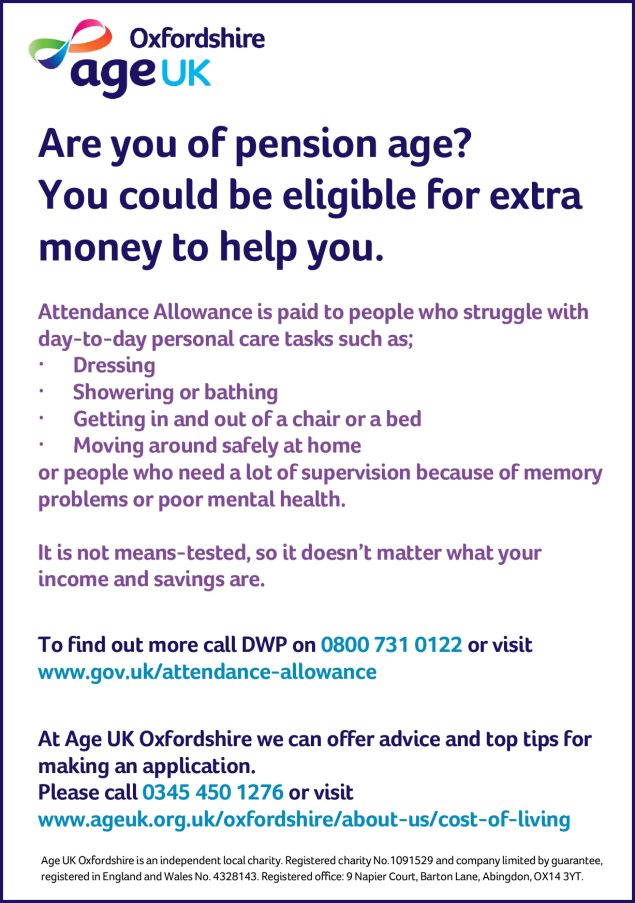 Attendance Allowance | Long Wittenham, Oxfordshire