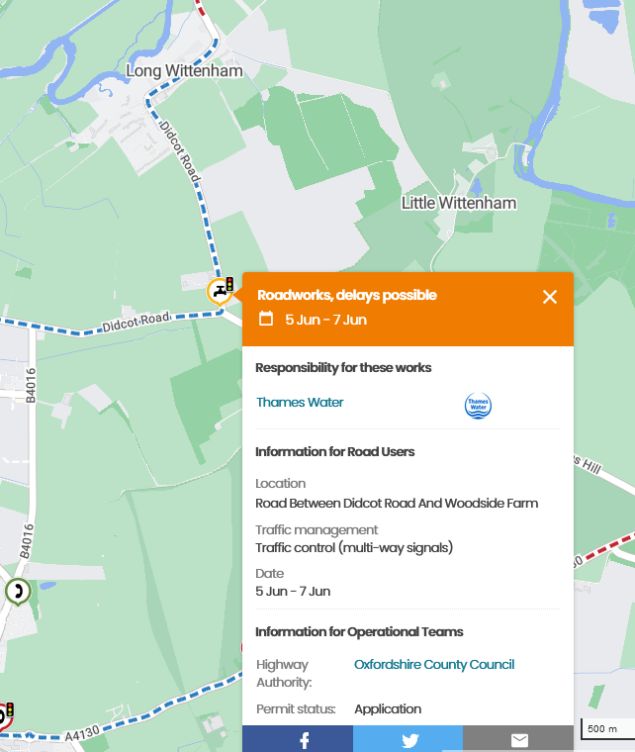 Sires Hill Roadworks 5th to 7th June | Long Wittenham, Oxfordshire