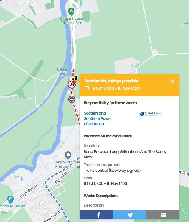 Road to Clifton Hampden Roadworks 9th October to 10th November | Long ...